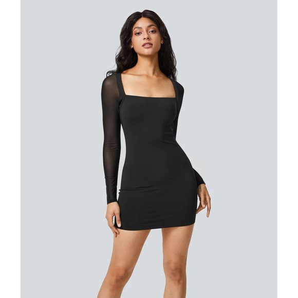 HALARA | Dresses | Halara Softlyzero Black Square Neck Backless Bodycon ...